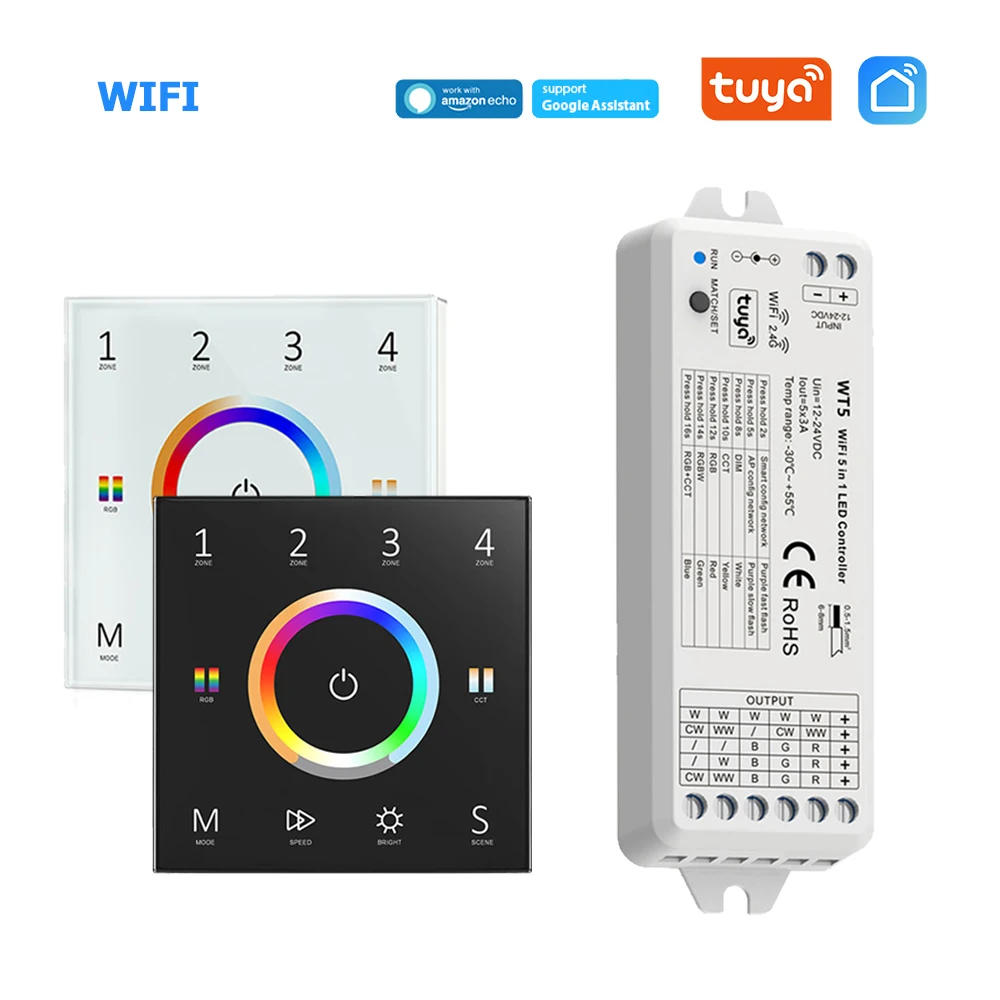Wifi Rgb + Cct Led Controller DC12V 24V Rgb + C + W Strip Dimbare ...