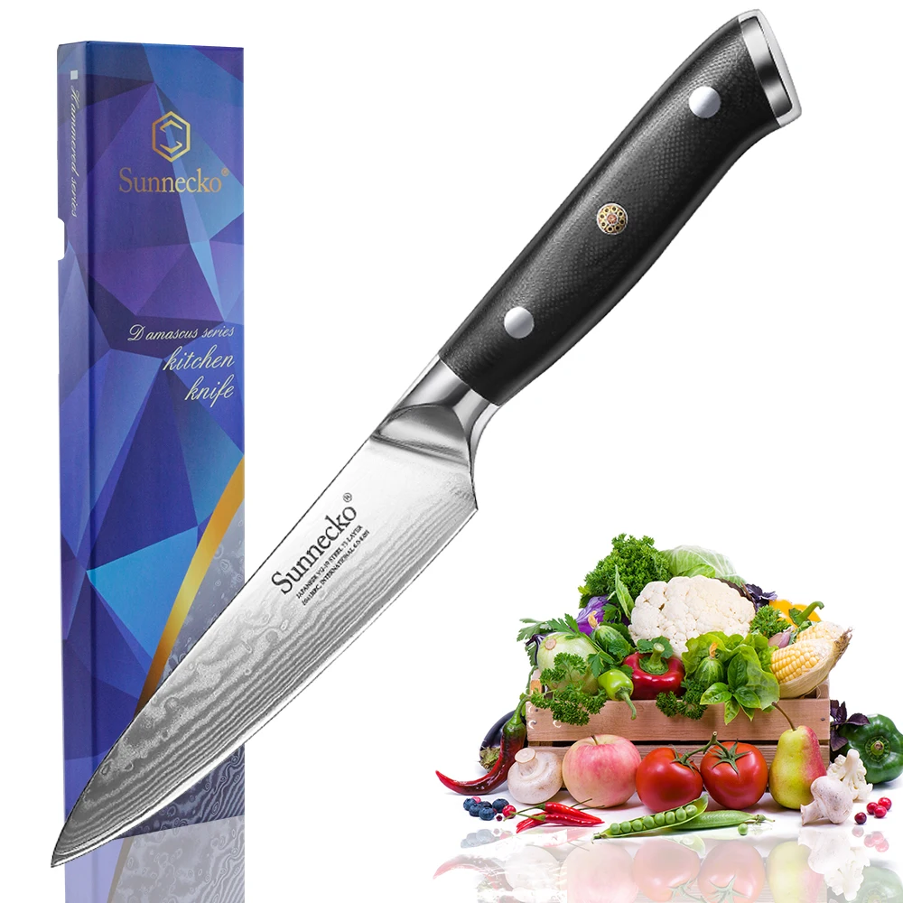 SUNNECKO 5" inch Utility Knife Japanese VG10 Steel Razor Sharp Blade ...