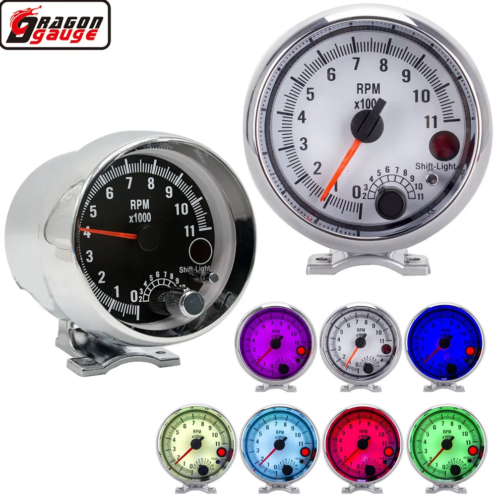 Round-Earth-3-75-Inch-95mm-Racing-Car-Tachometer-Gauge-7-LED-Colors ...