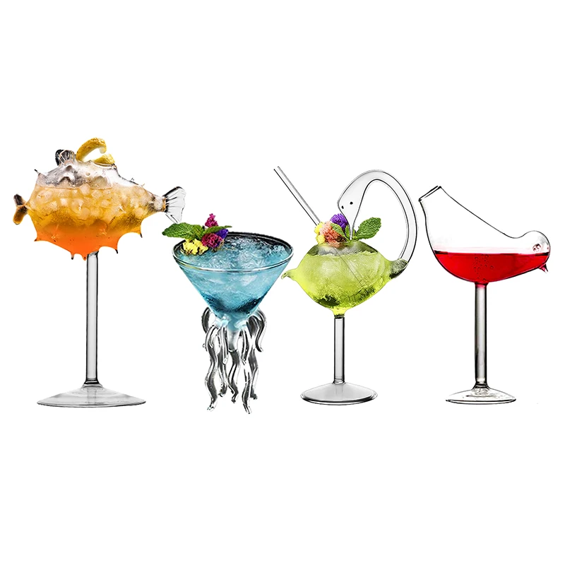 Creative Cocktail Glass - Porcupine Fish/swan/rose/octopus/bird Design ...