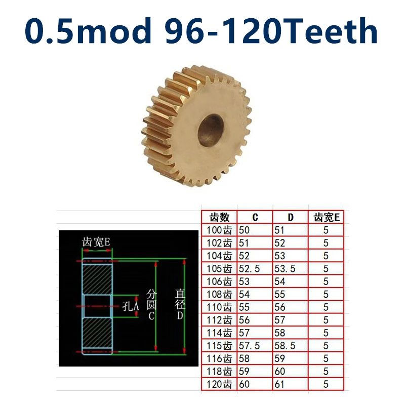 1pc 0.5mod flat gear copper gear 0.5 die 96 97 98 99 100 102 104 105 ...