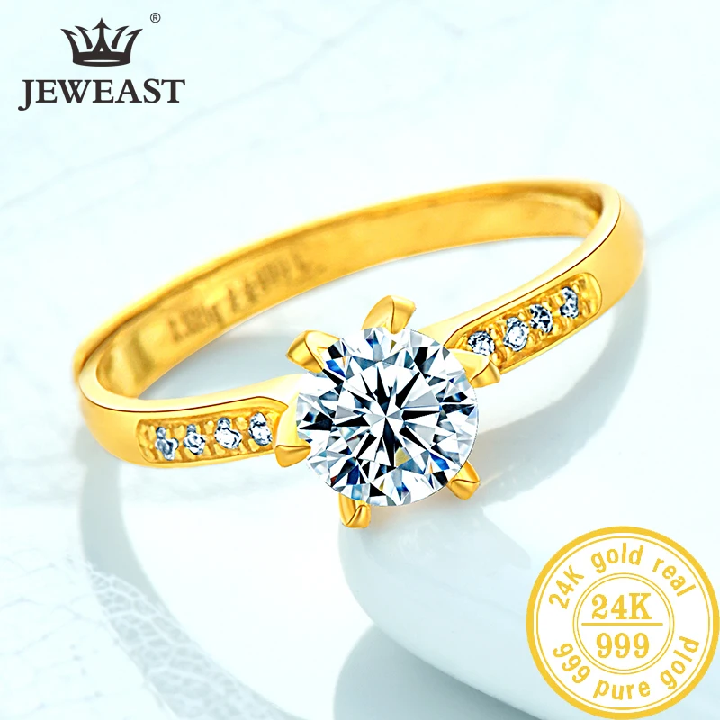 24k Pure Gold Ring Real Au 999 Solid Gold Rings Elegant Shiny Heart ...