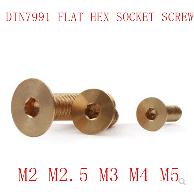 20-50pcs Din7991 M2 M2.5 M3 M4 M5 Pure Brass Flat Hex Socket Countersunk Head Screw - Screws ...