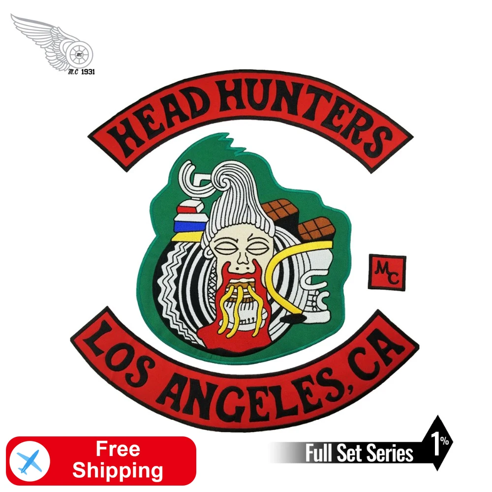 Head-Hunters-LA-MC-Embroidery-Motorcycle-Club-Garment-Iron-on-Patches ...