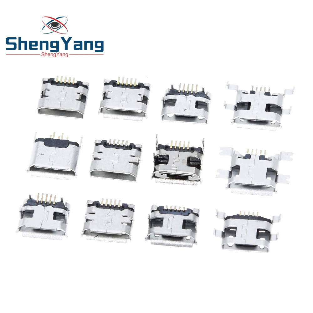 TZT-60pcs-12-Models-Micro-USB-Connector-5Pin-usb-Jack-Socket-Female-For ...