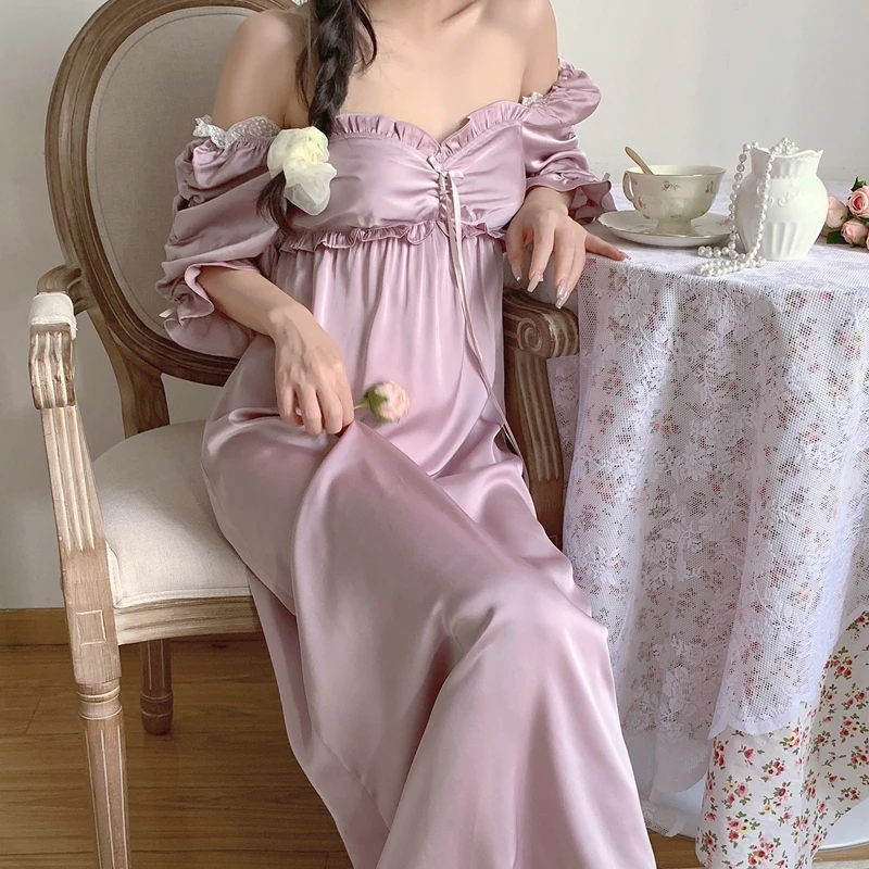 Style Princess Nightdress Sleepwear | Satin Nightgowns Nightdress ...