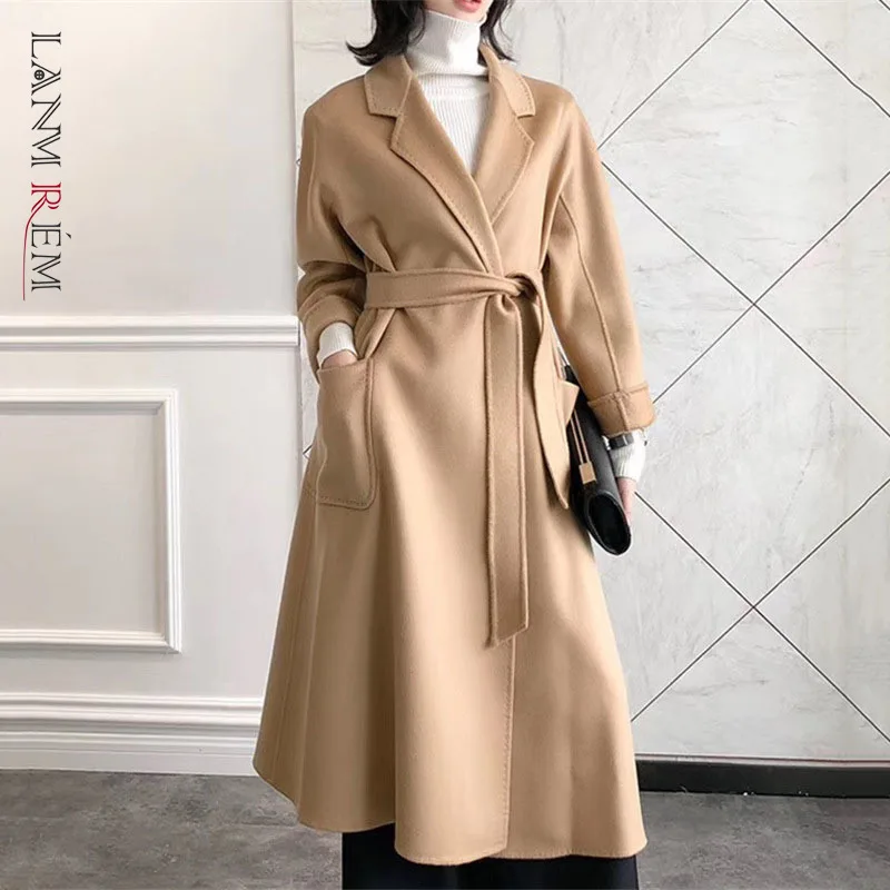 Lanmrem 2022 Autumn Winter New Water Ripple Coat Double-sided Cashmere ...