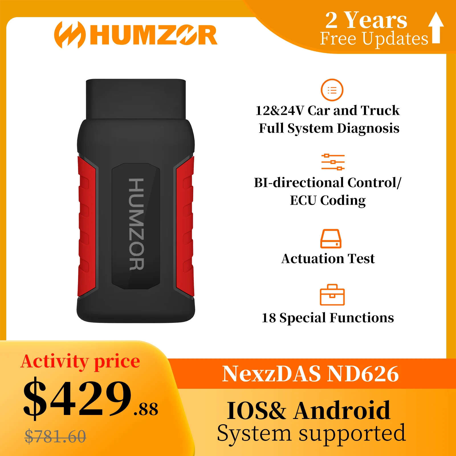 Humzor Nd626 Professional Obd2 Automotive Code Reader Car Diagnosis ...