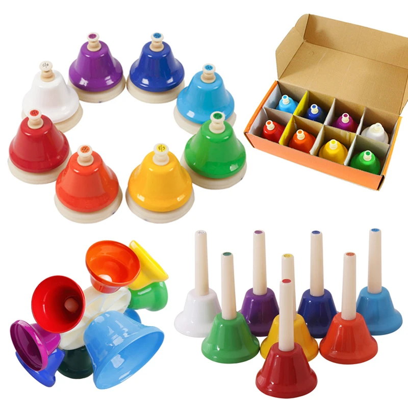 8 Note Hand Bell Children Music Toy Rainbow Percussion Instrument Set 8 ...