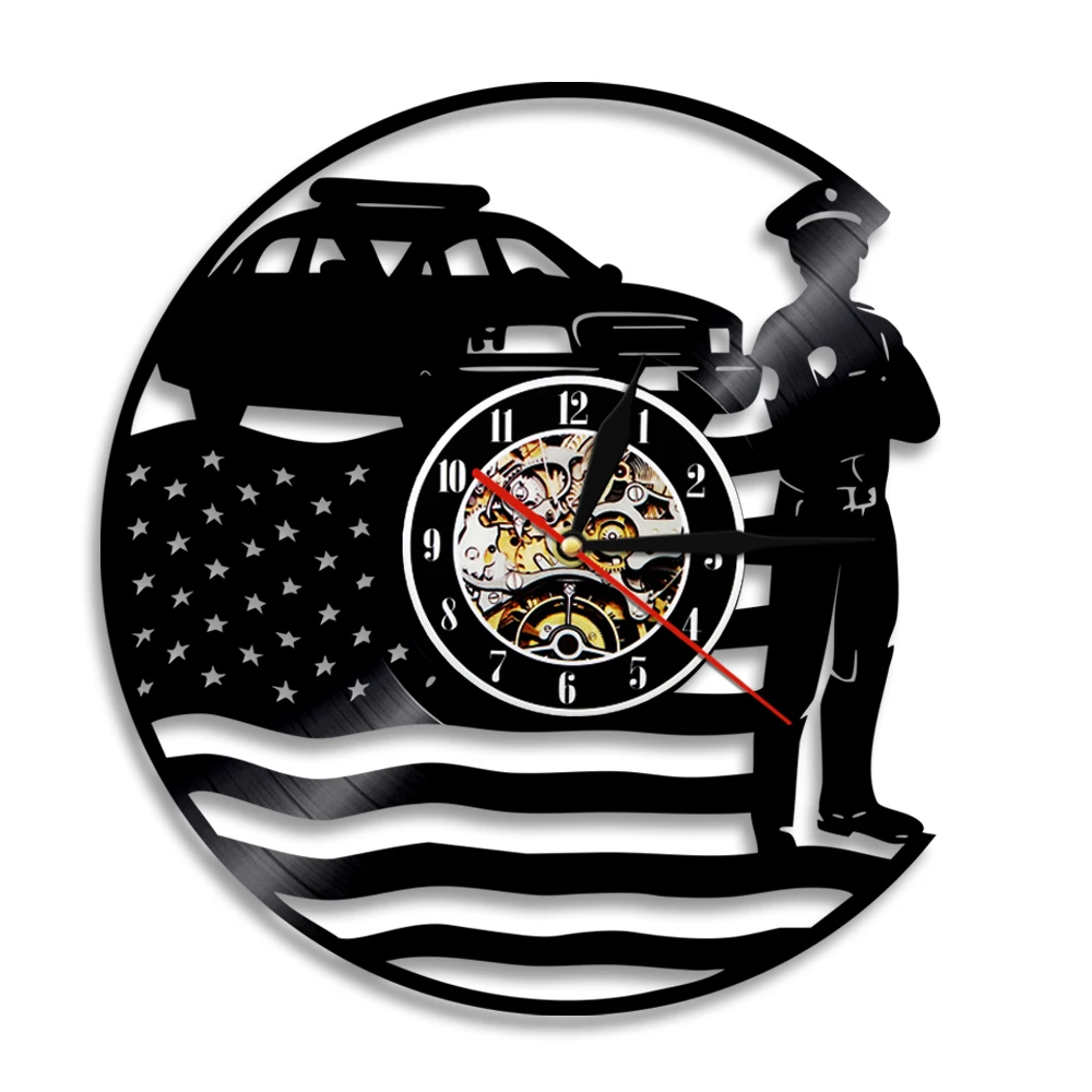 USA Policeman Wall Clock Police Station Vinyl Record Cop Defend ...