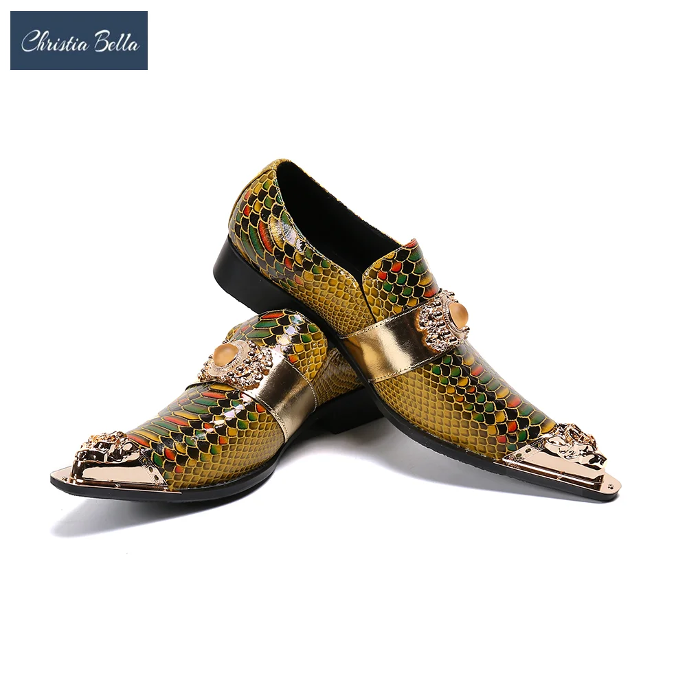 Fashion-Gold-Snake-Embossed-Metal-Pointed-Toe-Men-Oxfords-Shoes ...
