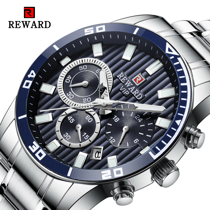 REWARD Reloj de pulsera de cuarzo para hombre, cronógrafo de acero ...