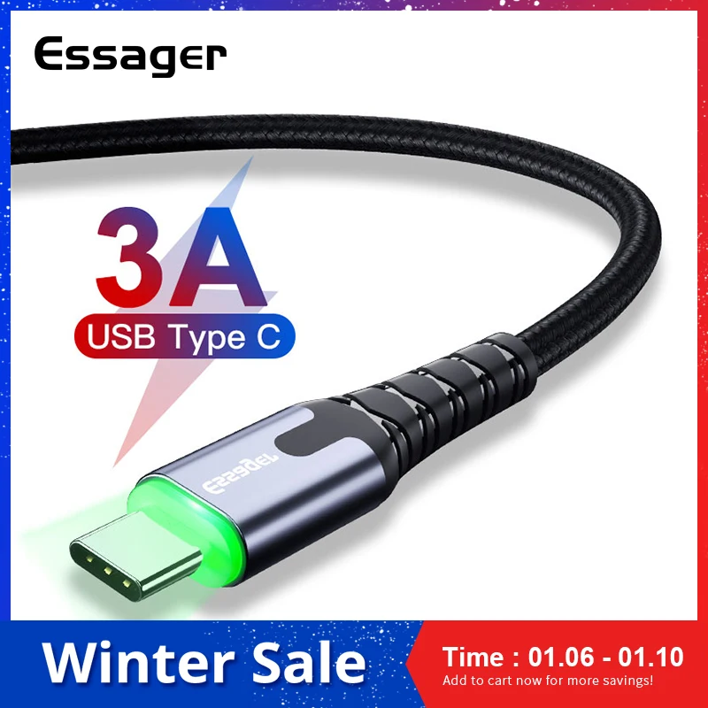 Essager USB Type C Cable 3m Fast Charge Wire Cord USBC Type C Cable for ...