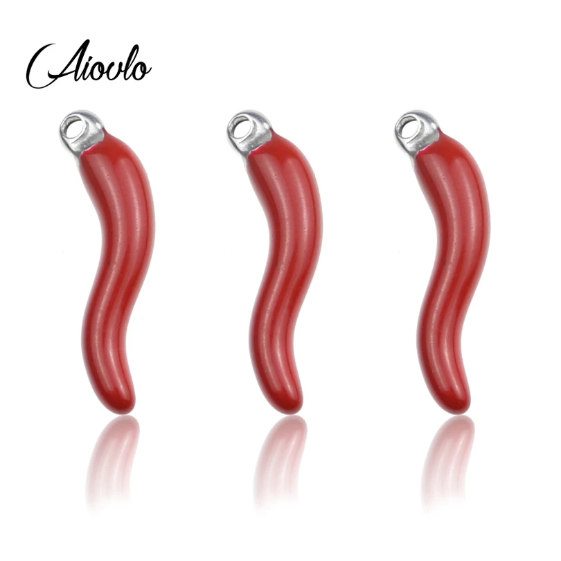 5pcs/lot Stainless Steel Red Enamel Pepper Charms Handmade DIY European ...