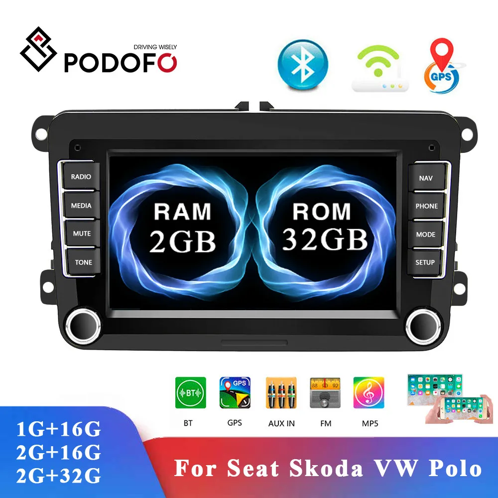 Podofo central multimídia automotiva para vw, volkswagen, golf, polo ...