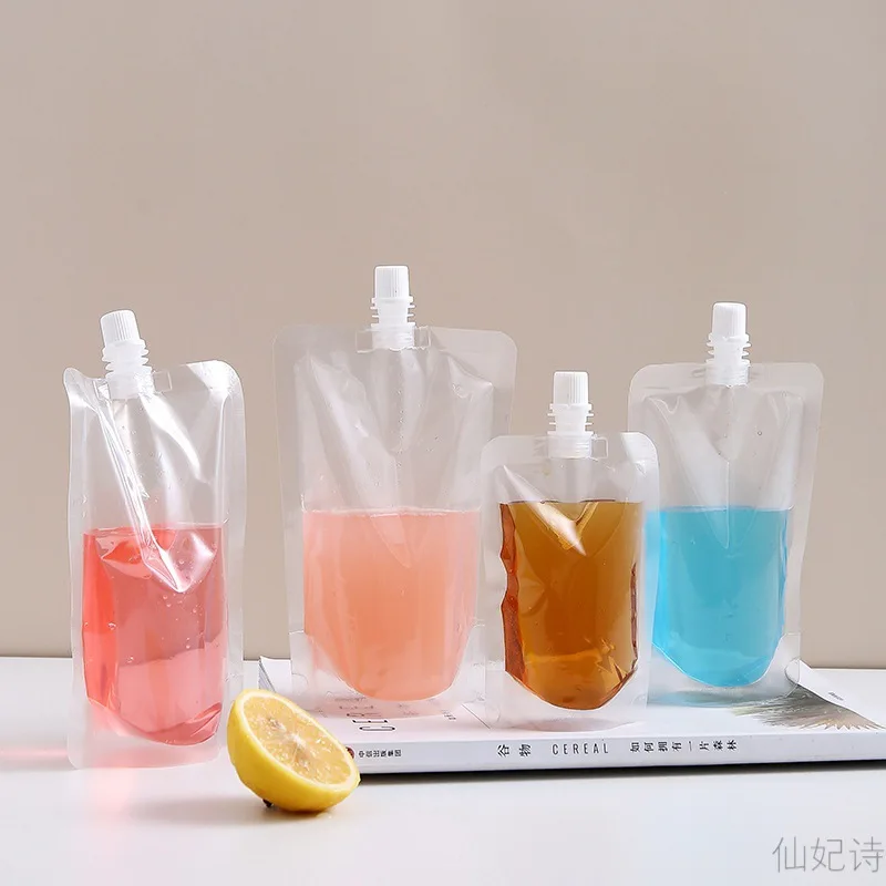 2PCS-Travel-Drink-Spout-Pouches-Transparent-Plastic-Bags-Sealed-Juice ...