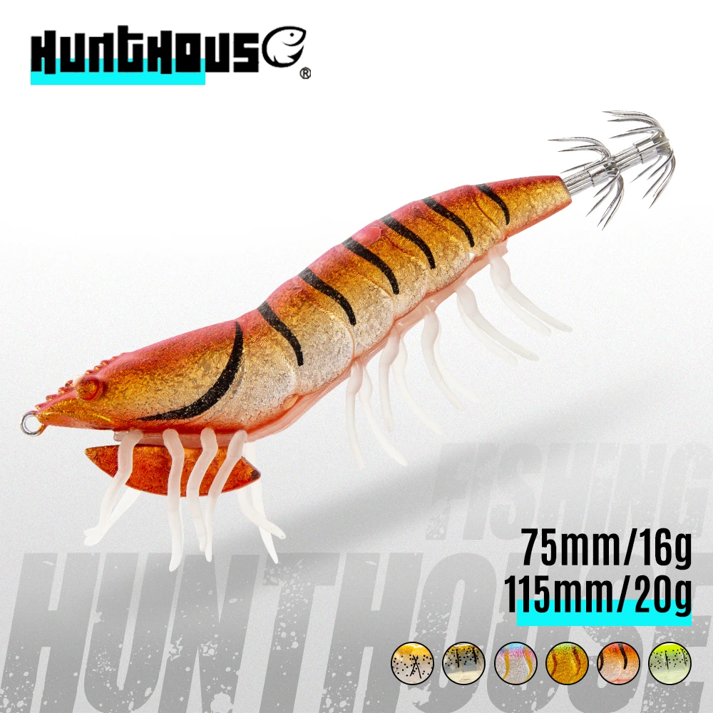 Hunthouse 3D HYBRID SHRIMP EGI Lure 115&75mm 20&16g For Fishing Squid ...