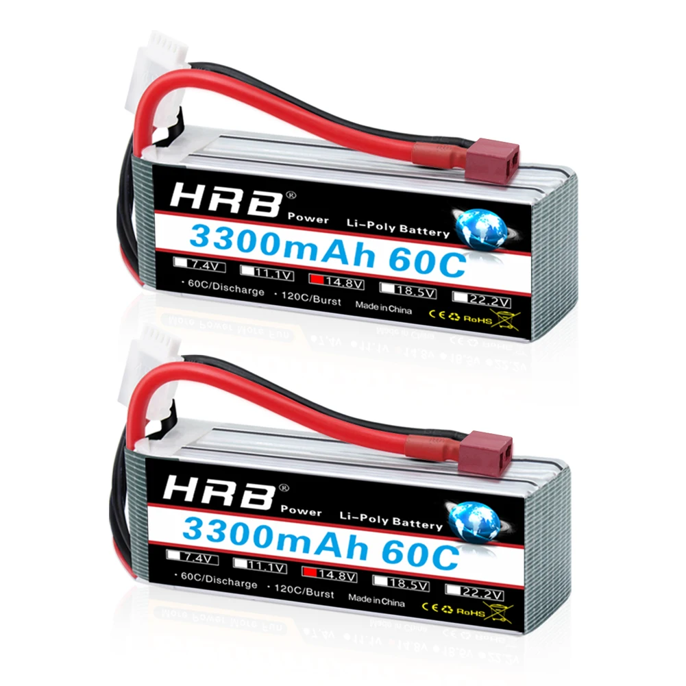 HRB 1/2 Packs Lipo Battery 4S 14.8V 3300mah 60C T/Deans Plug XT60 Connector For Remote Control ...