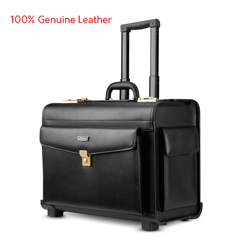 First-layer-cowhide-flight-attendant-trolley-suitcase-18-inch-business ...
