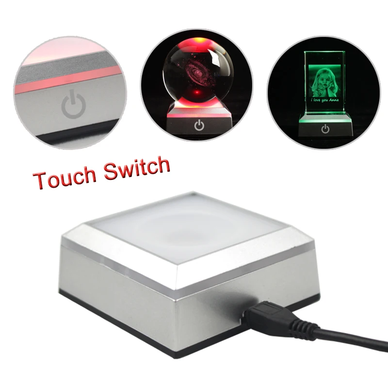 Silver-Square-LED-Lamp-Holder-White-Light-Display-Stand-Base-Holder ...