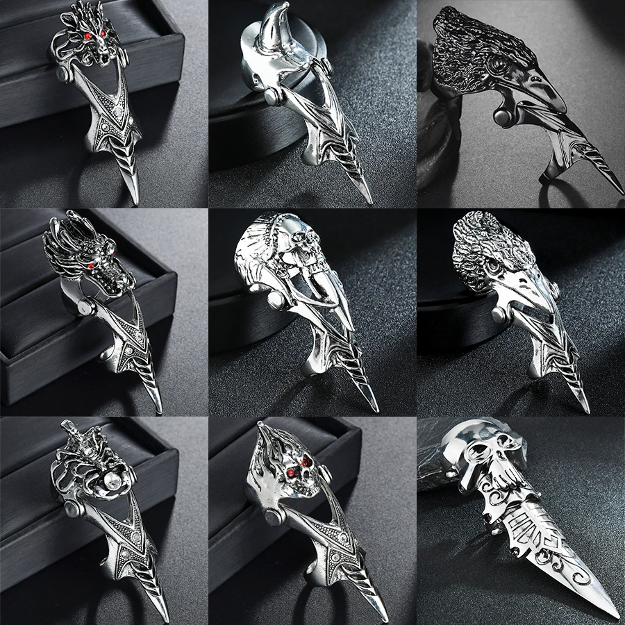 Heavy-Rock-Punk-Metal-Full-Finger-Knuckle-Rings-Vintage-Joint-Rings ...