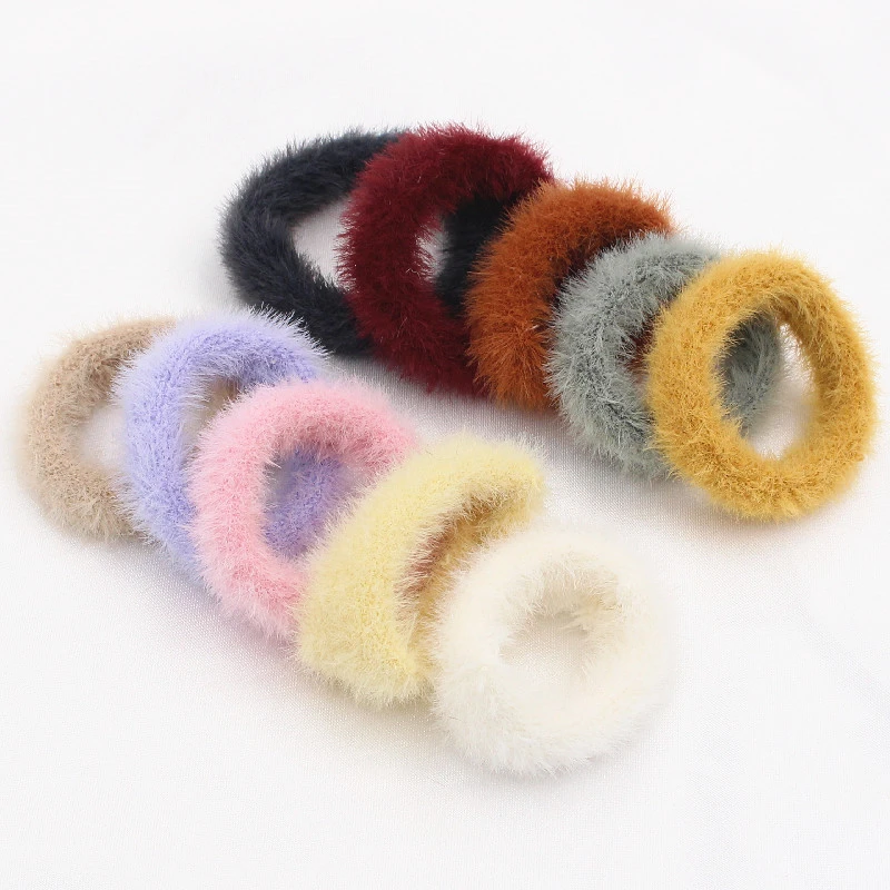 10Pcs Fluffy Fur Elastic Hair Band 4.5cm Colorful Soft Warm Hair Rope ...
