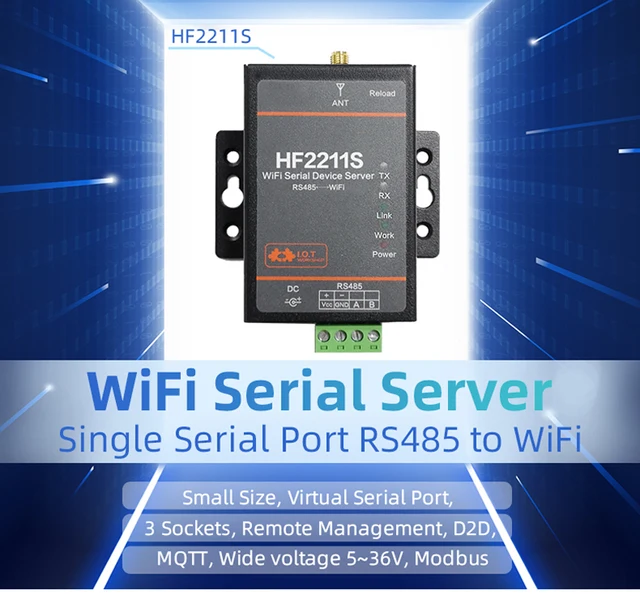 Hf2211S Ipari Soros Modbus Rs485 – Wifi Converter Tcp Ip Telnet Mqtt 2M Flash Serial Server ...