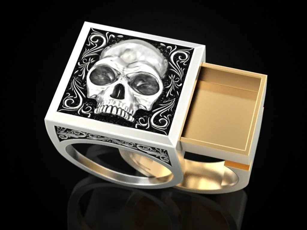 Unique-Two-Tone-Skull-Ring-Secret-Compartment-Memorial-Souvenir ...