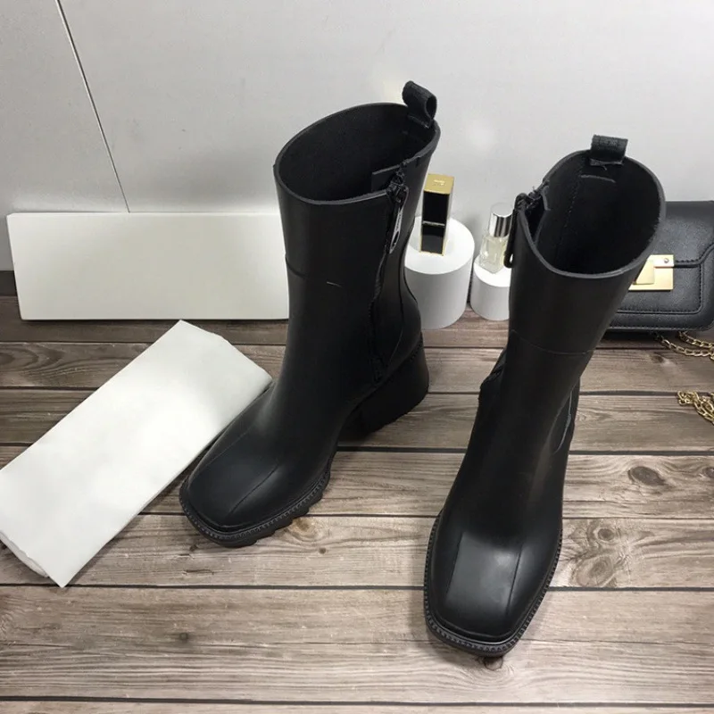 Botas de lluvia de suela gruesa para mujer, botines impermeables de ...