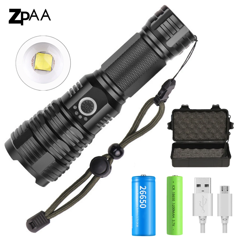Super Brightl XHP70.2 LED Flashlight XHP50 Rechargeable USB Zoomable Torch XHP70 18650 26650 ...