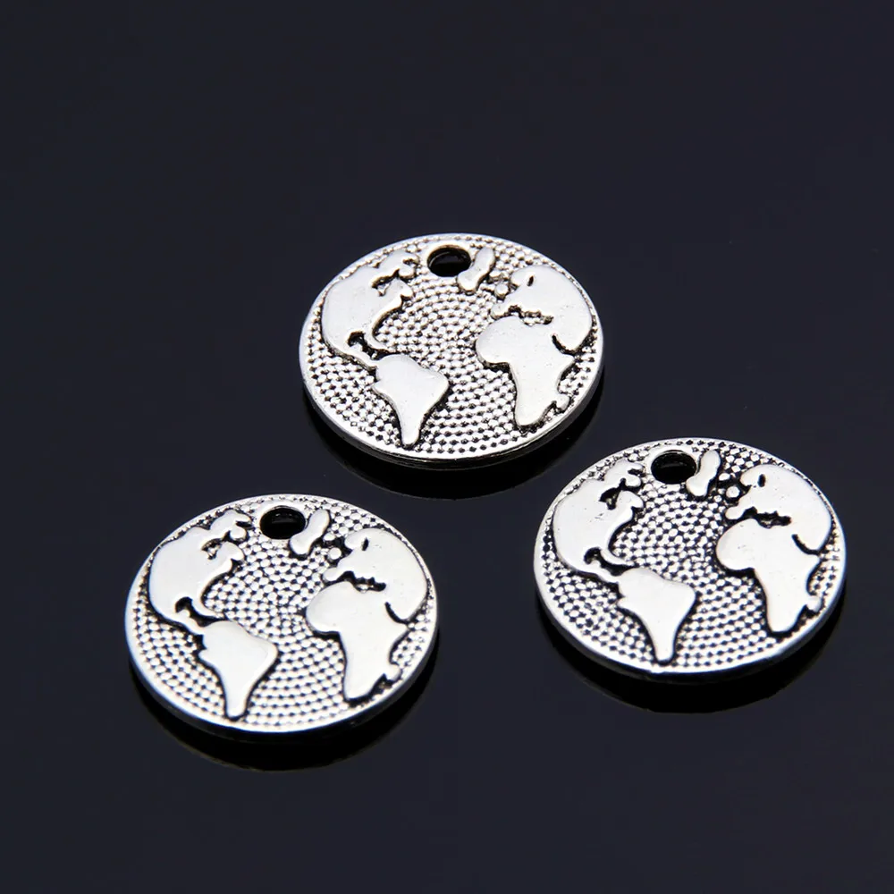 30pcs Silver Color Round World Map Charms Travel Theme Pendant Jewelry ...