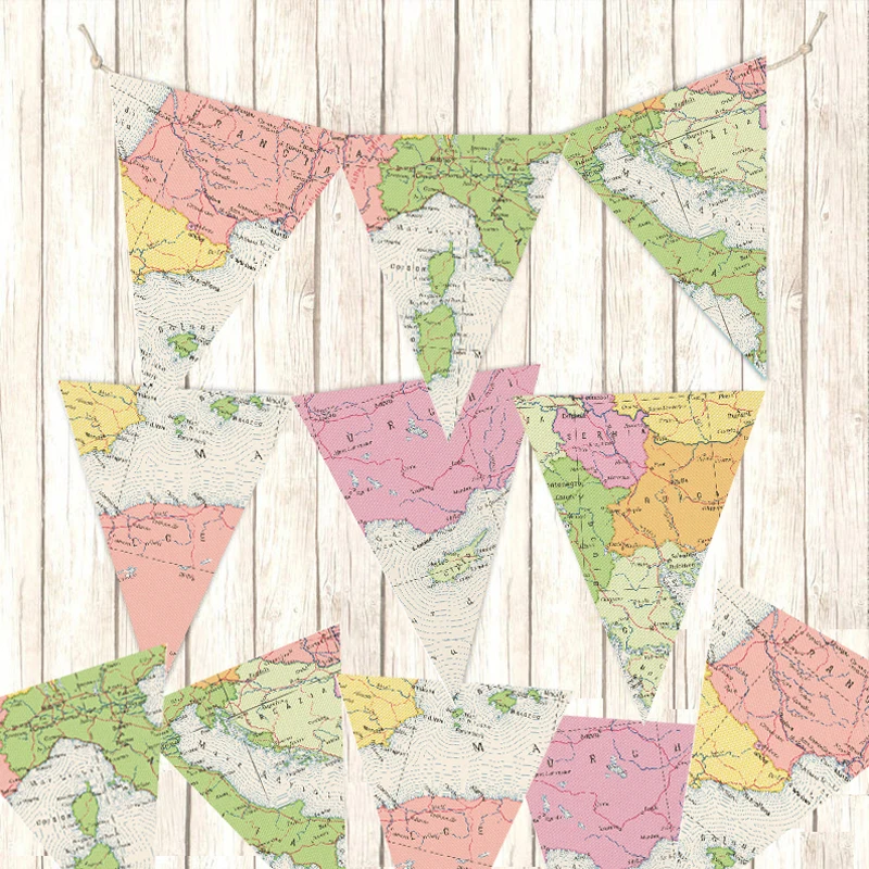 World Map Bunting Map Garland Travel Theme Graduation Wedding Birthday ...