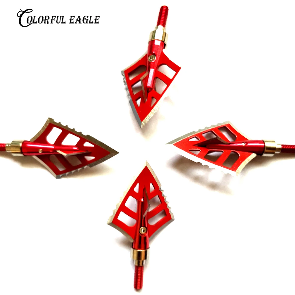 6/12pcs 100/125 Grain Red Serrated Broadheads 4 Blade Arrowhead Archery ...