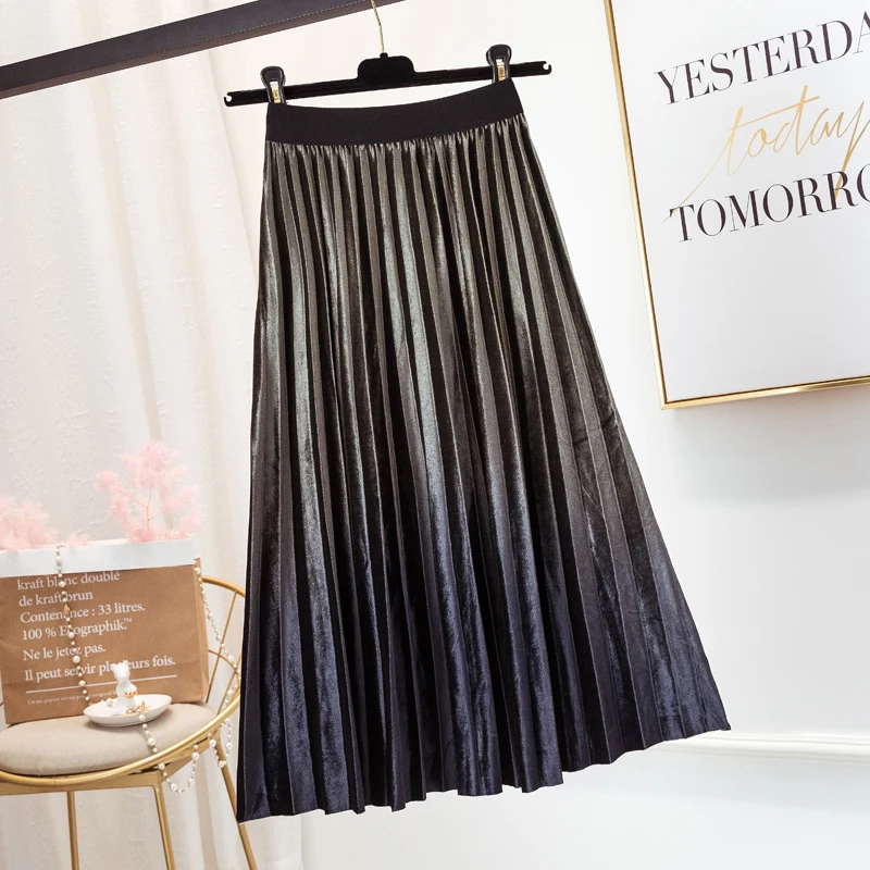 Осенняя Женская плиссированная юбка винтажная юбка средней длины, в пол ...