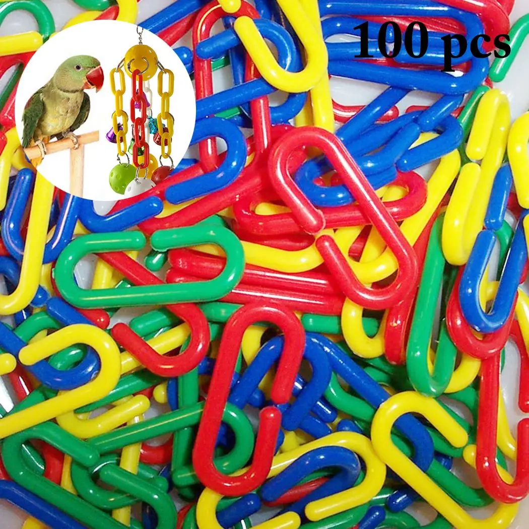 100PCS Parrot Bird Toy Plastic DIY Hook Chain Link Bird Colorful Chew ...