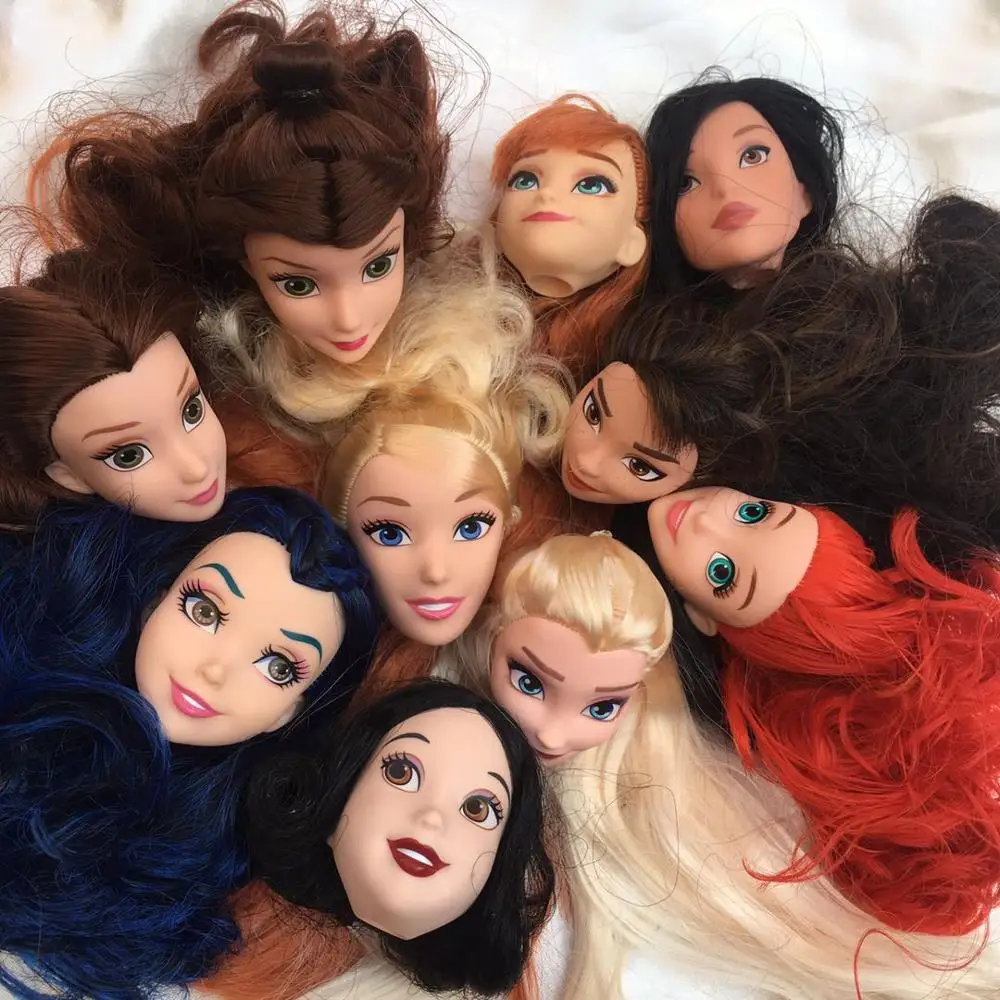 Original-Cute-Princess-Doll-Head-Belle-Snow-white-Elsa-Anna-Mermaid ...