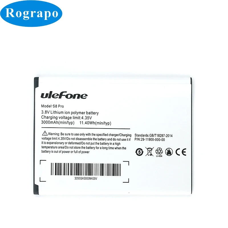 New 3000mAh Ulefone S8 / S8Pro Pro Replacement Battery 5.3inch MTK6737 ...