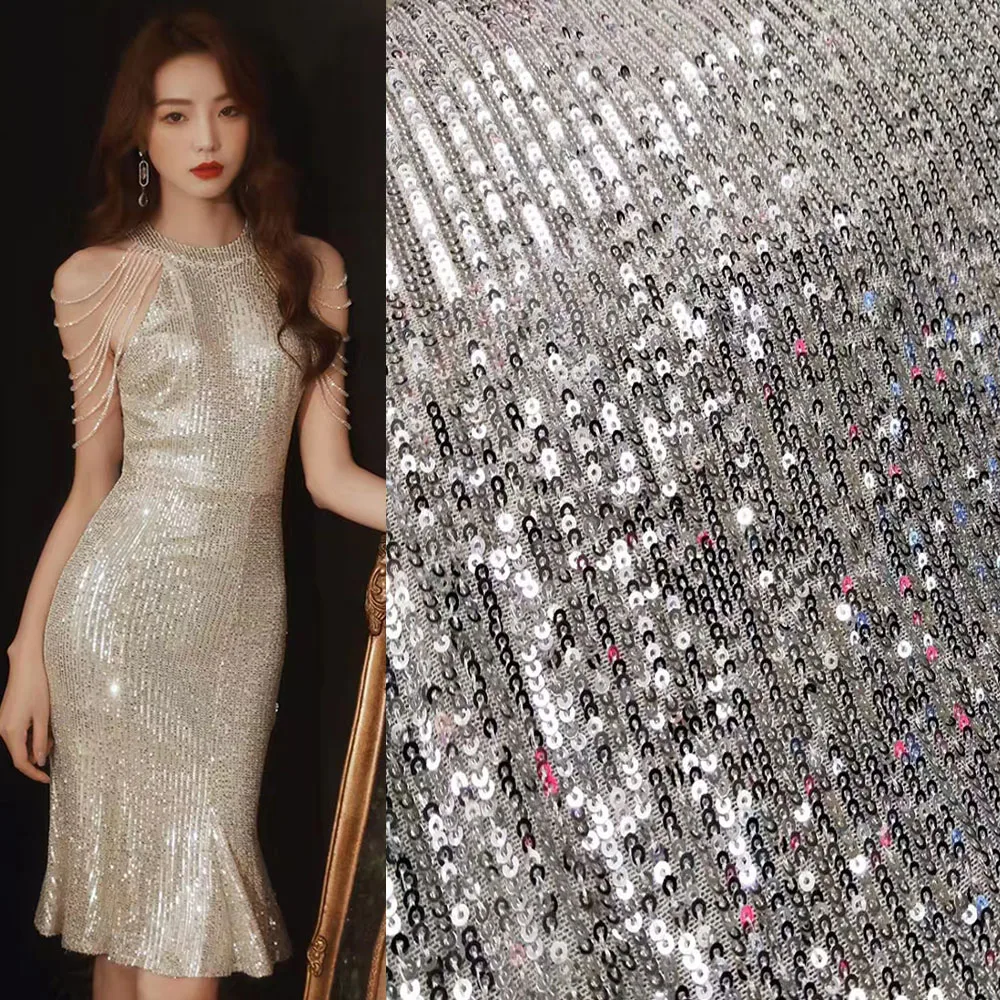 Tela de malla a rayas de lentejuelas de 3mm para vestidos de noche ...