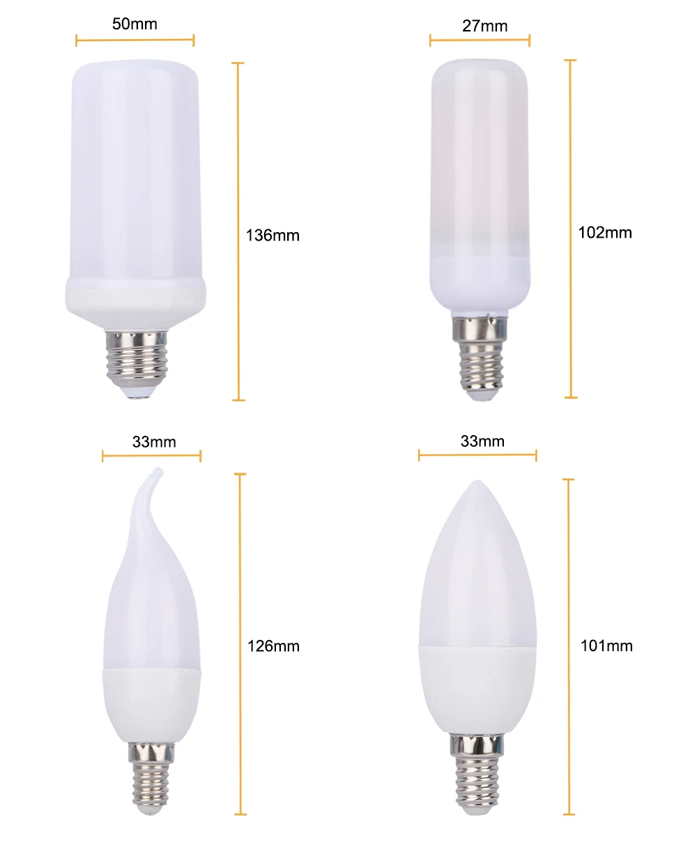 Полная модель, 3W, 7 Вт, 9 Вт, E14, E12, E27, E26, лампочка с пламенем, 85-265 в, светодиодный ...