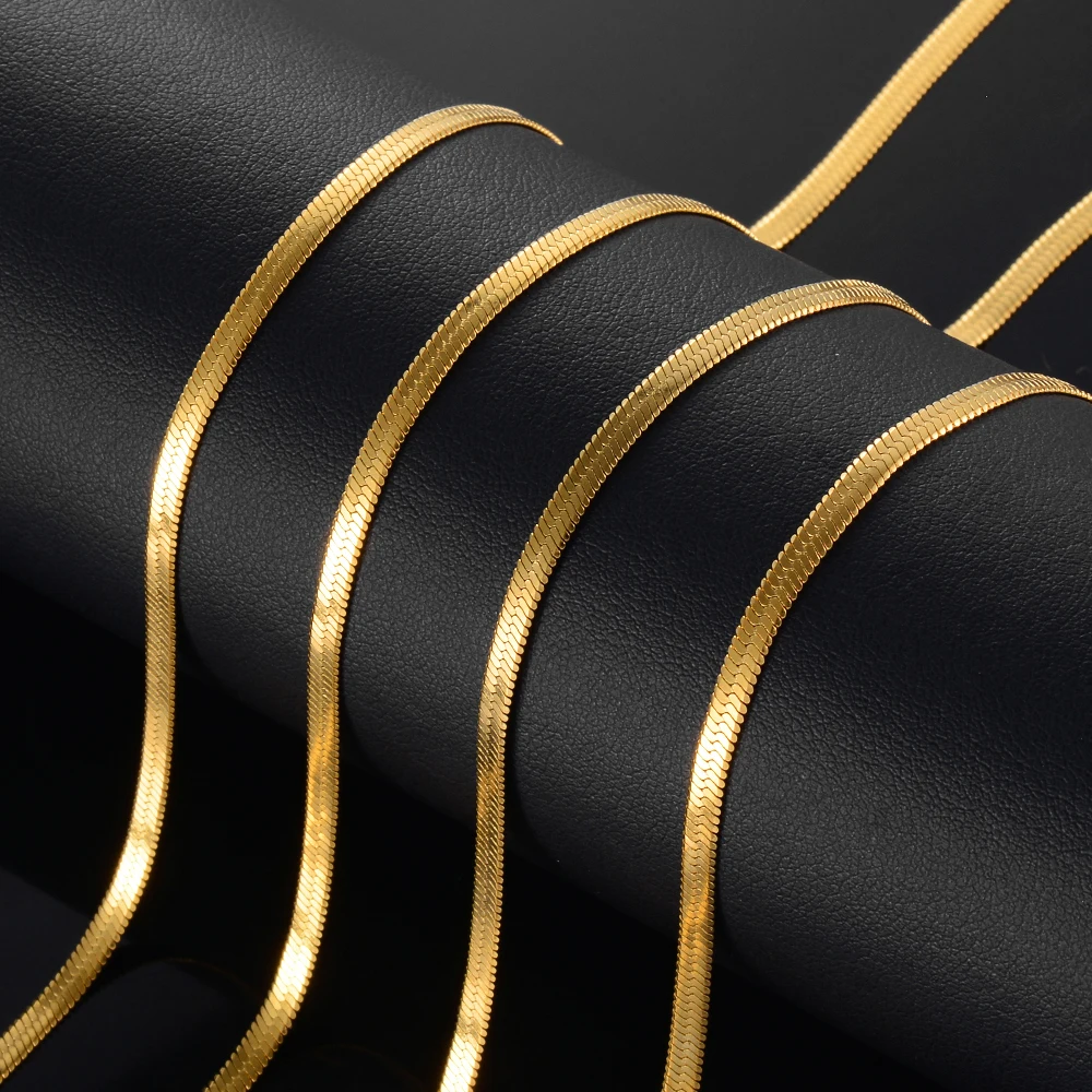 Cadena de serpiente plana dorada de acero inoxidable, modelos de moda ...