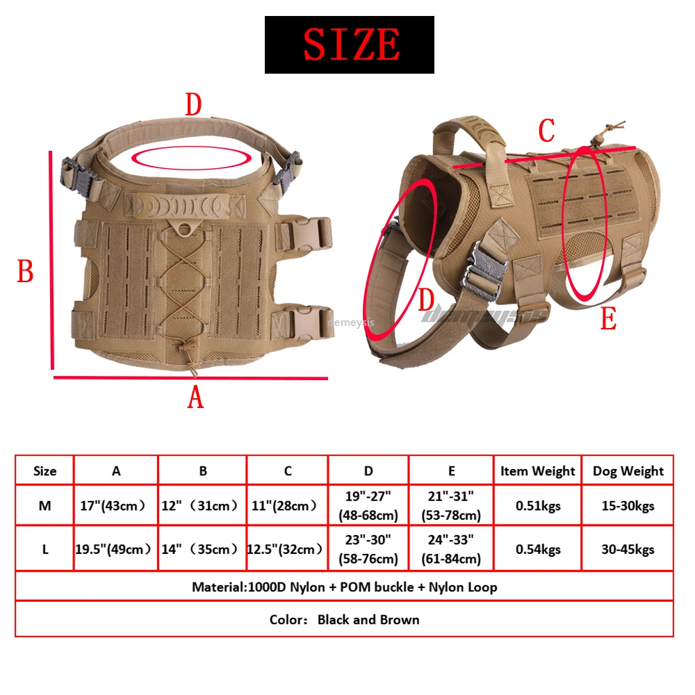 Tactical Dog Clothes Harness Adjustable Training Hunting K9 Police Dog ...