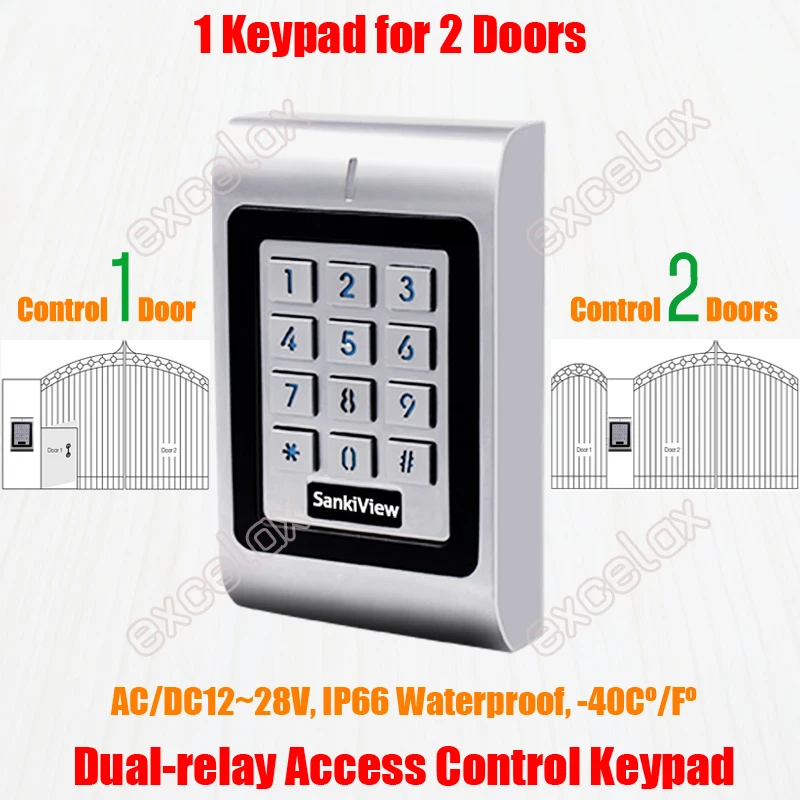 2 Doors Dual Relay AC DC 12V-28V Waterproof Access Control Keypad IP66 Outdoor RFID 125KHz EM ...