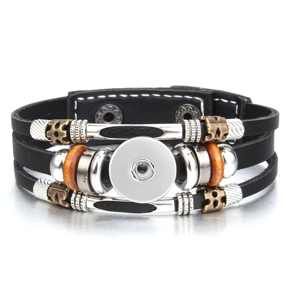 New Black Beads Leather Snap Bracelets 18mm Diy Leather Snap Button ...