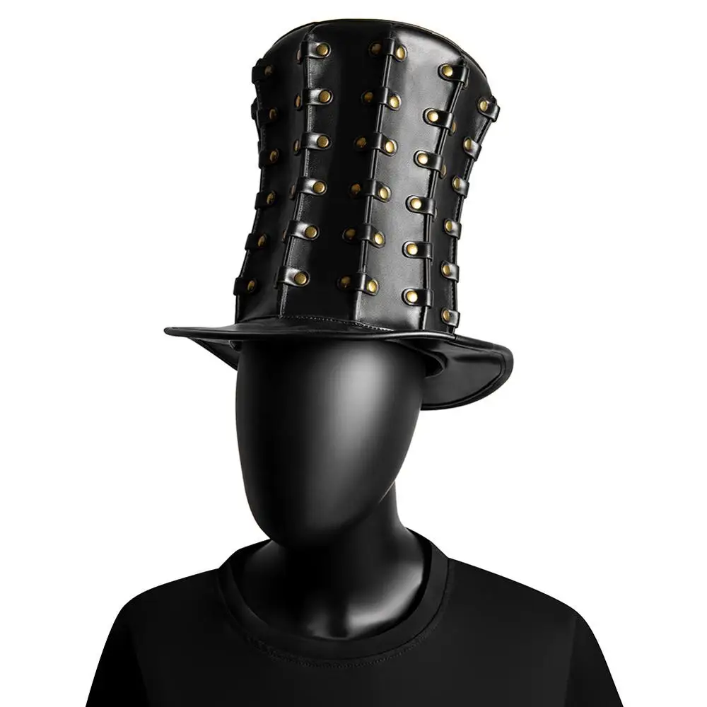 Punk Black Fedora Steampunk Gears Spikes Leather Men/Women Top Hat With ...