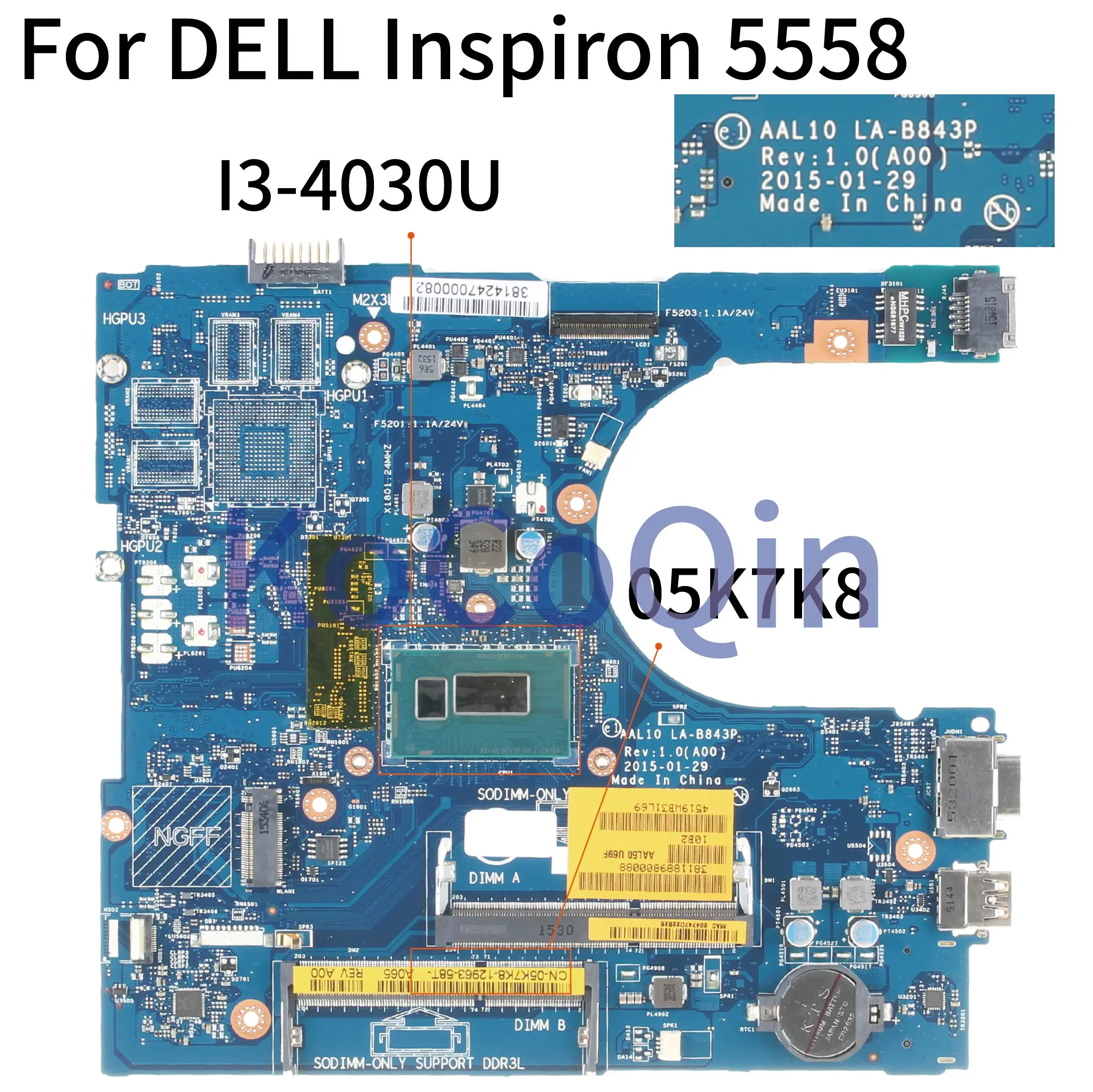 KoCoQin-Laptop-motherboard-For-DELL-Inspiron-3458-5558-5758-I3-4030U ...