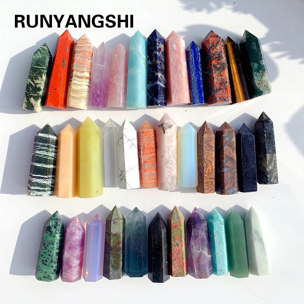 36 Colours Crystal Hexagonal Prism Natural Rose Quartz Wand Energy ...