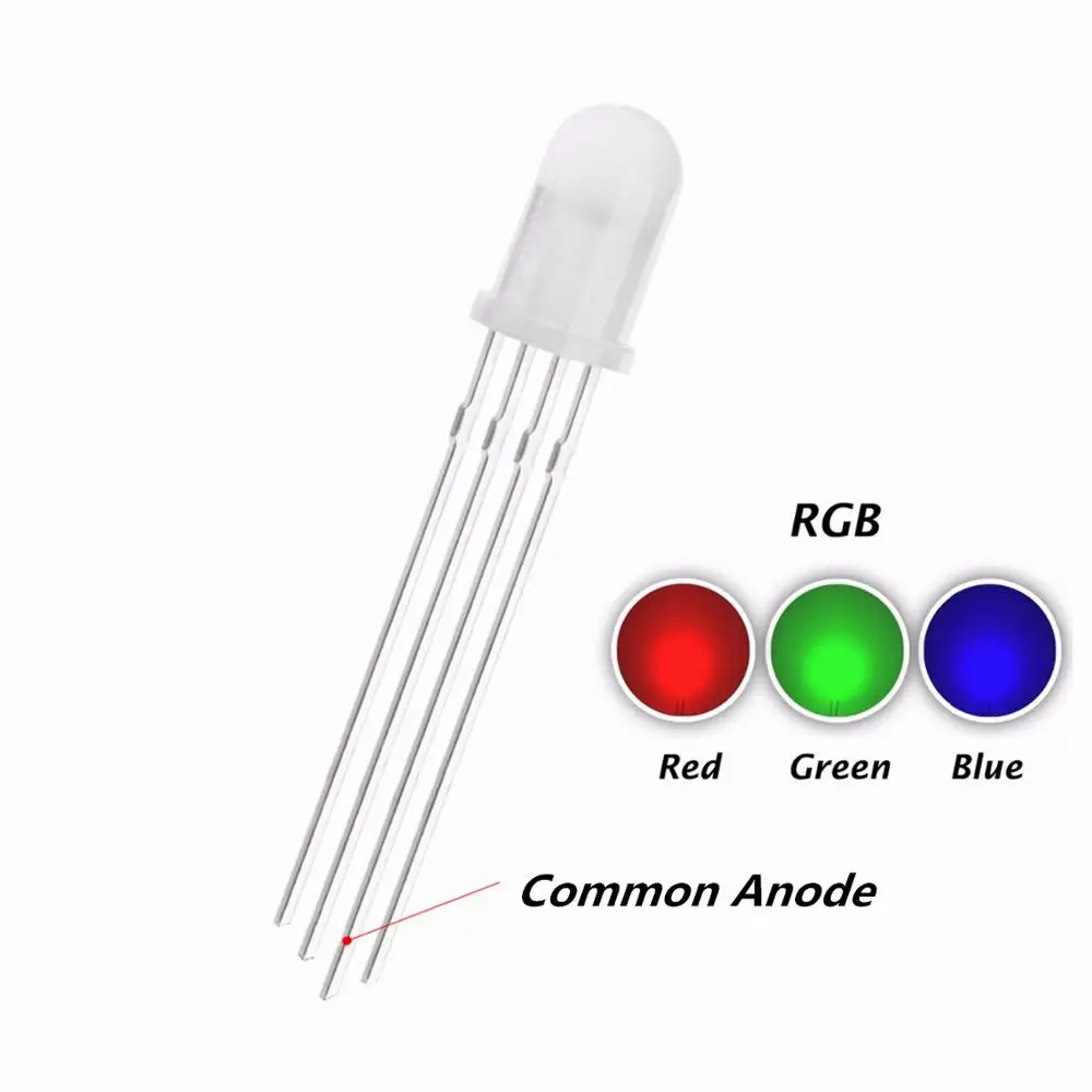 50pcs High Quality 5mm Diffused COMMON Anode Red Green Blue RGB LED ...