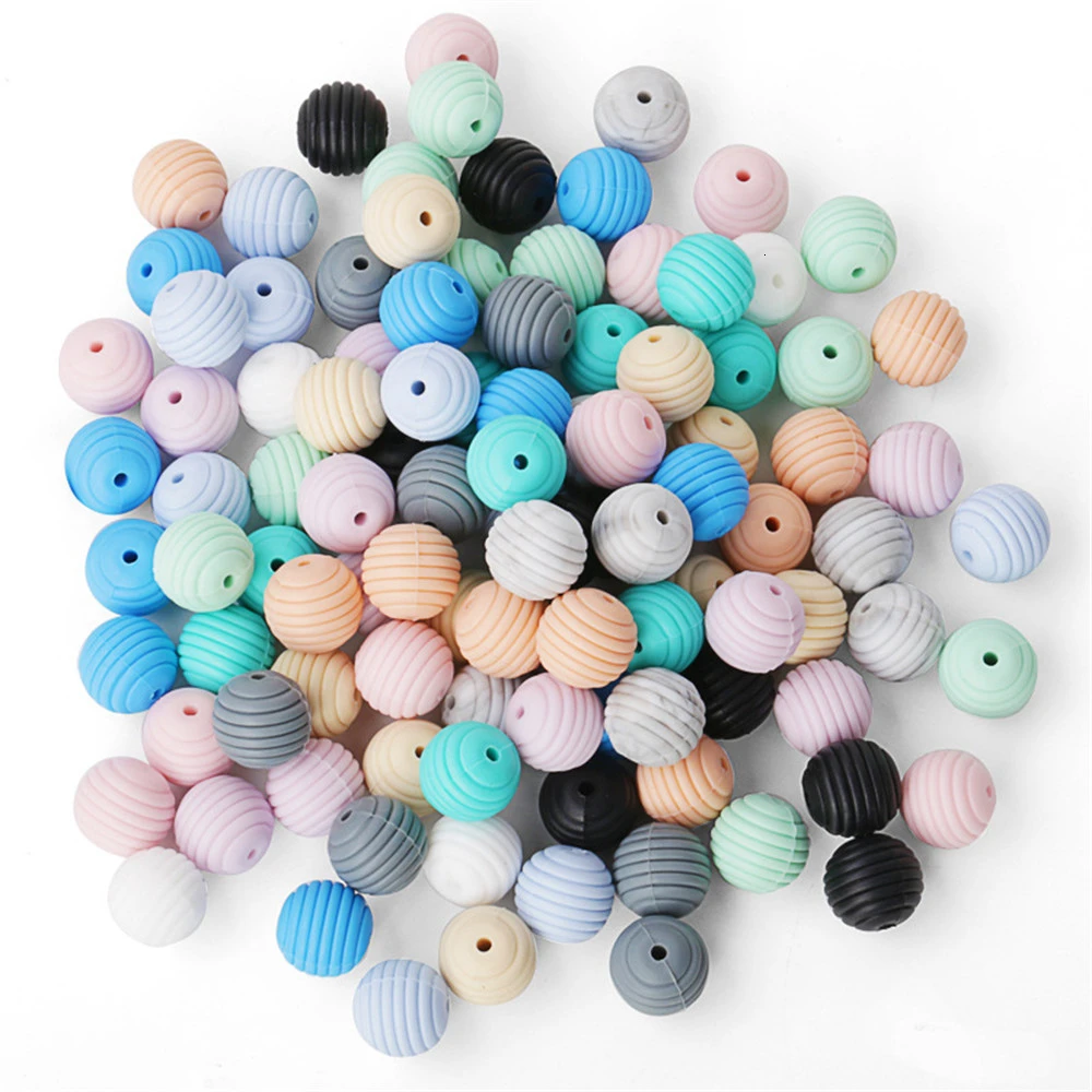 30pcs 15mm Silicone Beads Baby Teething Round Spiral Beads Food Grade ...