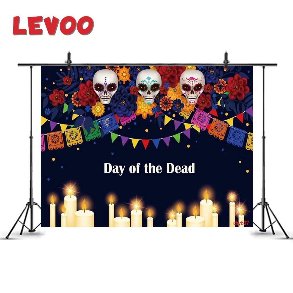 LEVOO Day Of The Dead Photography Backdrop Sugar Skulls Candles Flowers ...