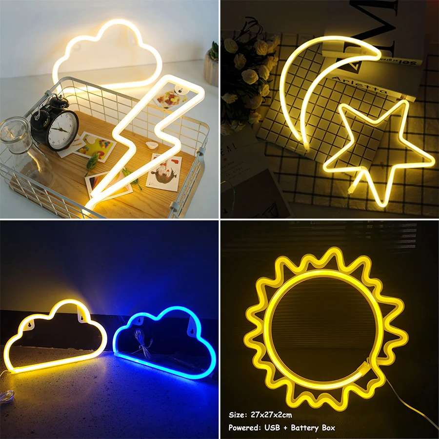 Starry Sky Neon Sign Light LED รูป Sun Moon Cloud Star Wall Art ตกแต่ง ...